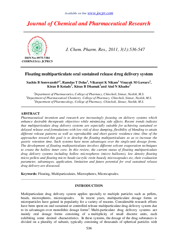 Pdf Floating Multiparticulate Oral Sustained Release Drug Delivery System