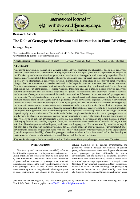 (PDF) The Role of Genotype by Environmental Interaction in Plant Breeding