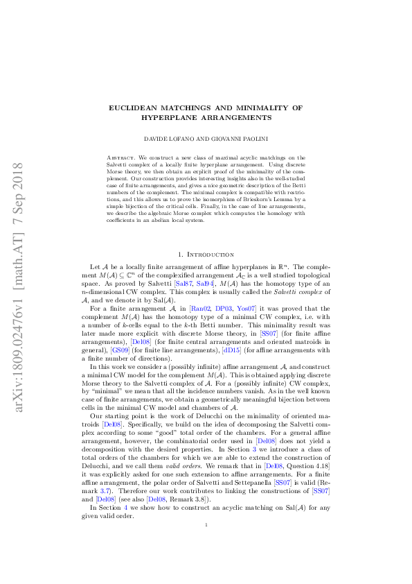 Pdf Euclidean Matchings And Minimality Of Hyperplane Arrangements