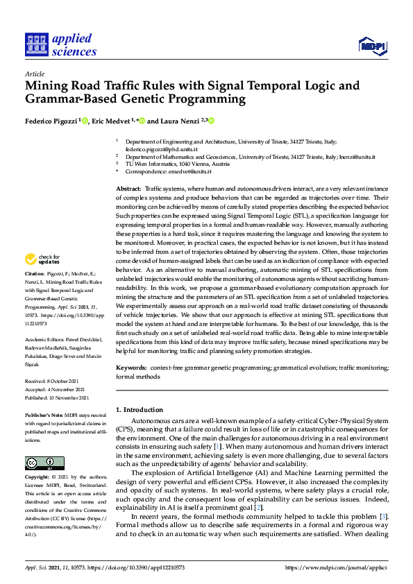 Pdf Mining Traffic Rules Via Stl And Genetic Programming