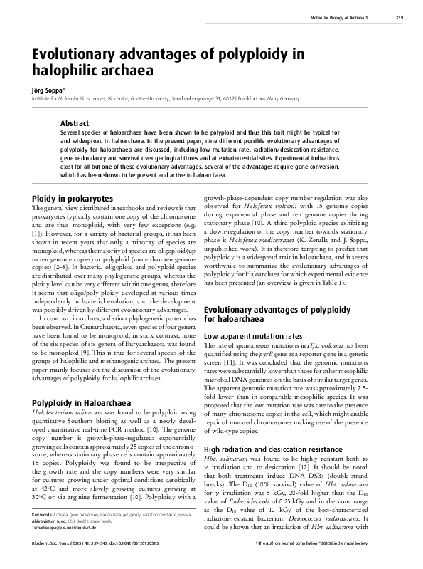 (PDF) Evolutionary advantages of polyploidy in halophilic archaea