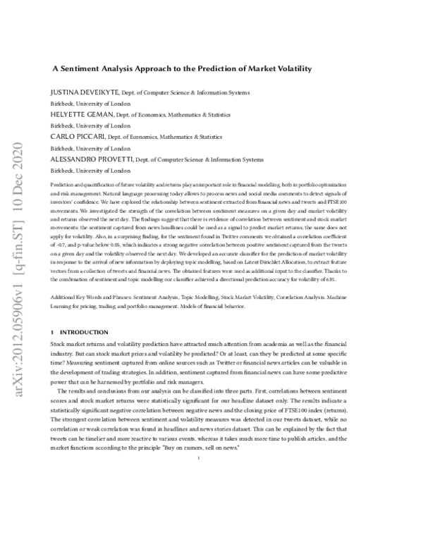 (PDF) A Sentiment Analysis Approach to the Prediction of Market ...