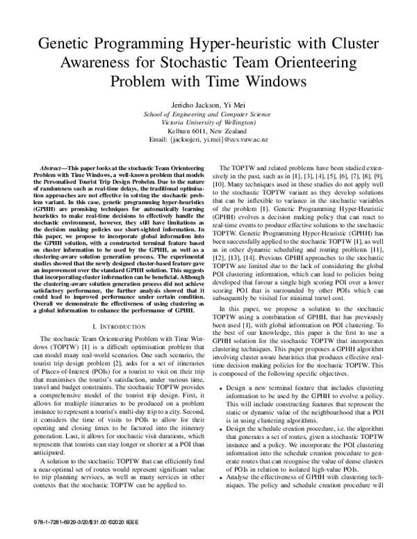 Pdf Genetic Programming Hyper Heuristic With Cluster Awareness For Stochastic Team