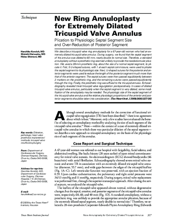 (PDF) New Ring Annuloplasty for Extremely Dilated Tricuspid Valve ...