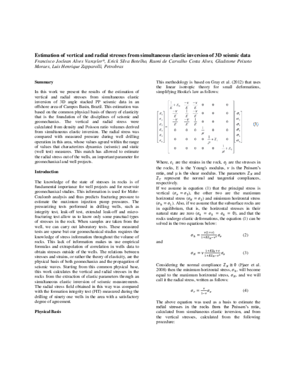 (PDF) Estimation of vertical and radial stresses from simultaneous elastic inversion of 3D ...