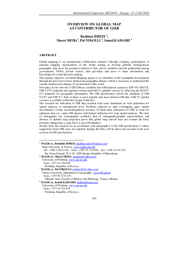 (PDF) Overview on Global Map as contributor of GSDI