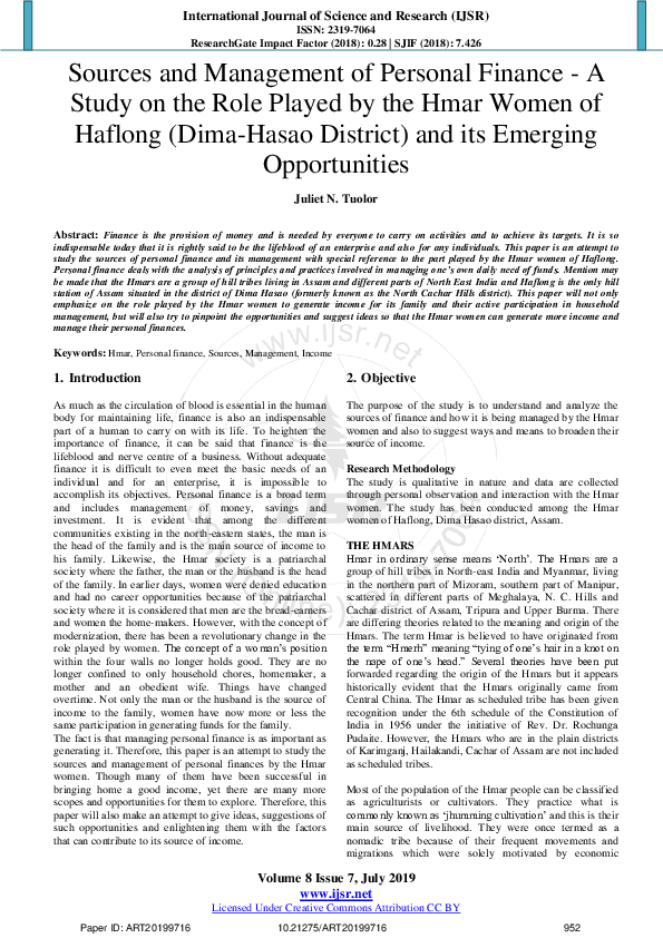 (PDF) Sources and Management of Personal Finance-A Study on the Role Played by the Hmar Women of ...