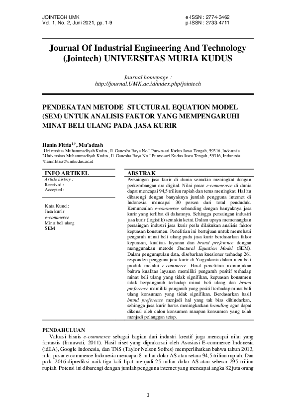 (PDF) Pendekatan Metode Stuctural Equation Model (Sem) Untuk Analisis ...