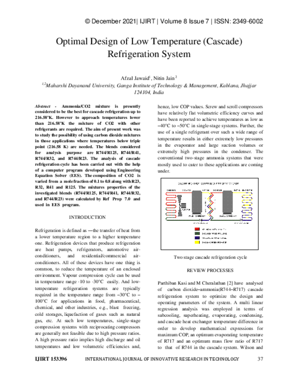 (PDF) Optimal Design of Low Temperature (Cascade) Refrigeration System (PDF) Optimal Design of Low Temperature (Cascade) Refrigeration System