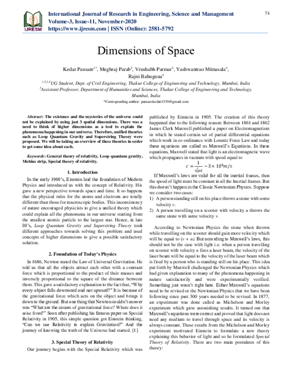 (PDF) Dimensions of Space