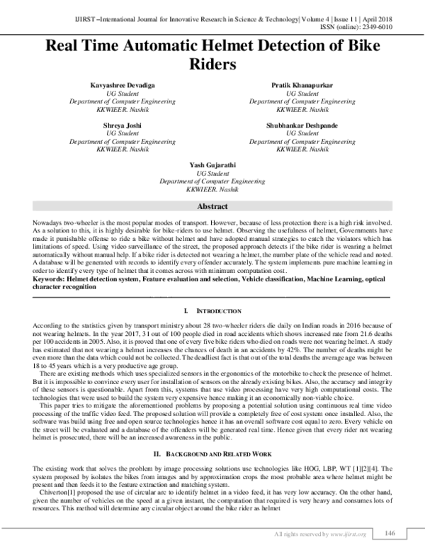 (PDF) Real Time Automatic Helmet Detection of Bike Riders
