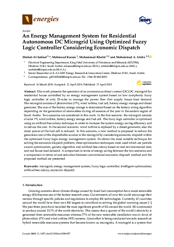 (PDF) An Energy Management System for Residential Autonomous DC Microgrid Using Optimized Fuzzy ...