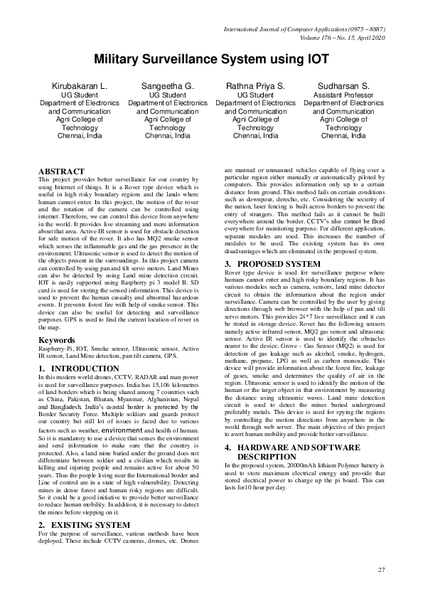 (PDF) Military Surveillance System using IOT