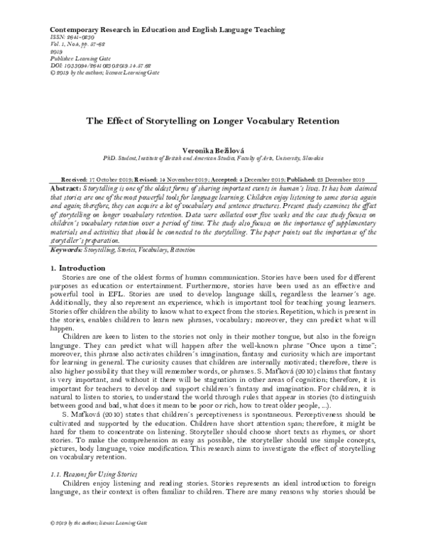 (PDF) The Effect of Storytelling on Longer Vocabulary Retention