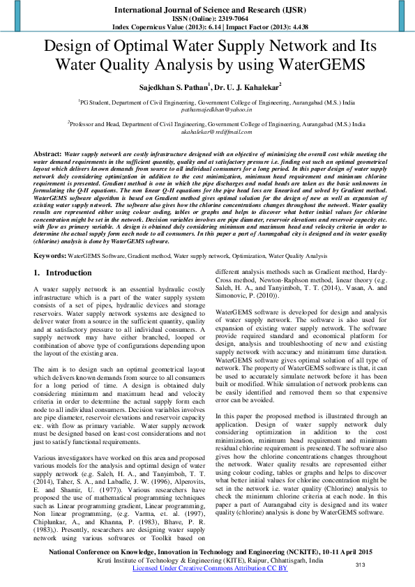 (PDF) Design of Optimal Water Supply Network and Its Water Quality ...