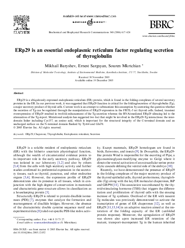 (PDF) ERp29 is an essential endoplasmic reticulum factor regulating ...