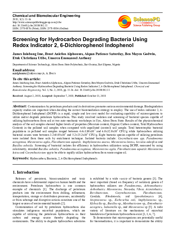 (PDF) Screening for Hydrocarbon Degrading Bacteria Using Redox ...