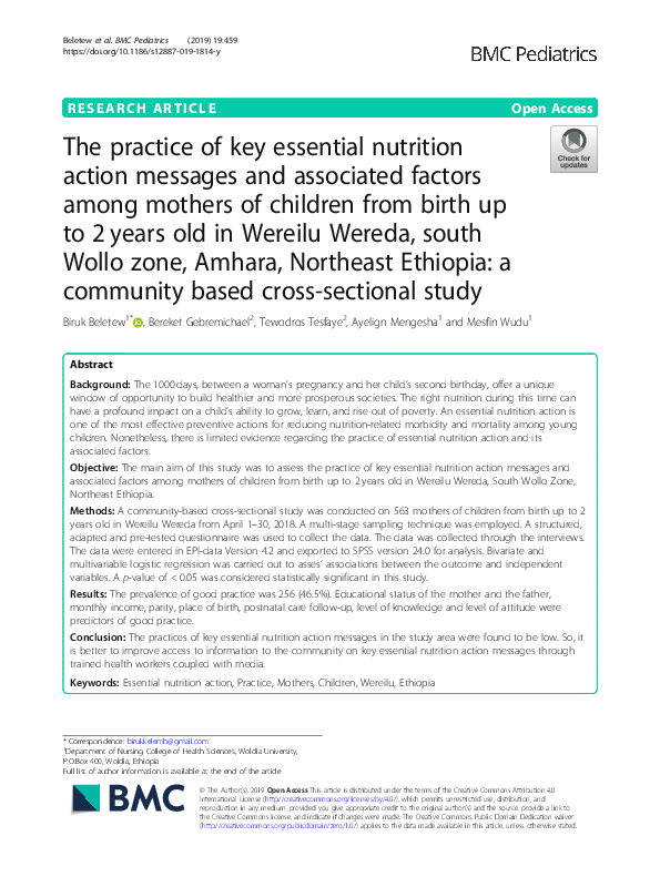 (PDF) The practice of key essential nutrition action messages and ...