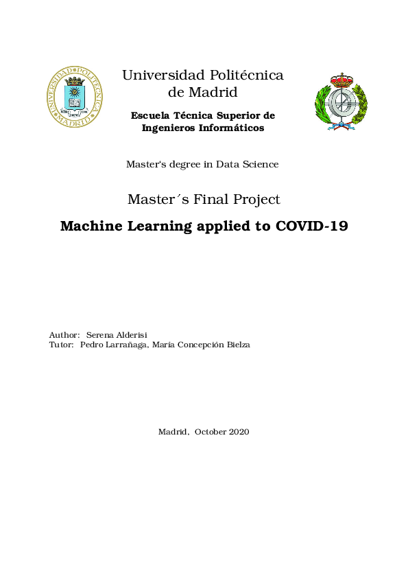 (PDF) Master s Final Project Machine Learning applied to COVID-19