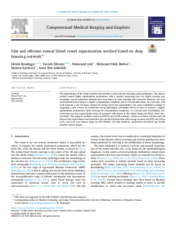 (PDF) Fast and efficient retinal blood vessel segmentation method based on deep learning network