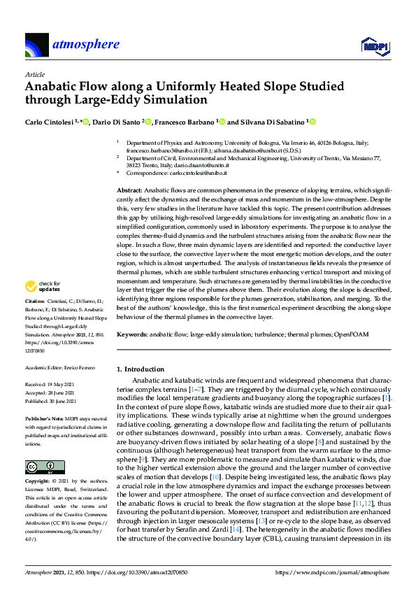 (PDF) Anabatic Flow along a Uniformly Heated Slope Studied through ...