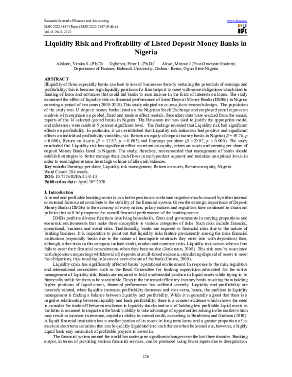 (PDF) Liquidity Risk and Profitability of Listed Deposit Money Banks in Nigeria