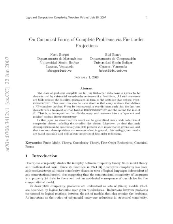 (PDF) On Canonical Forms of Complete Problems via First-order ...