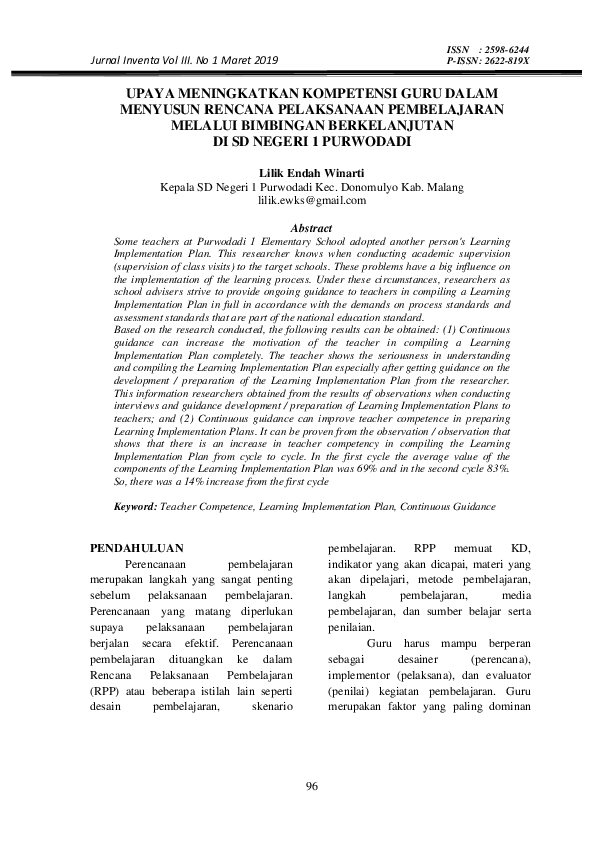 (PDF) Upaya Meningkatkan Kompetensi Guru Dalam Menyusun Rencana Pelaksanaan Pembelajaran Melalui ...