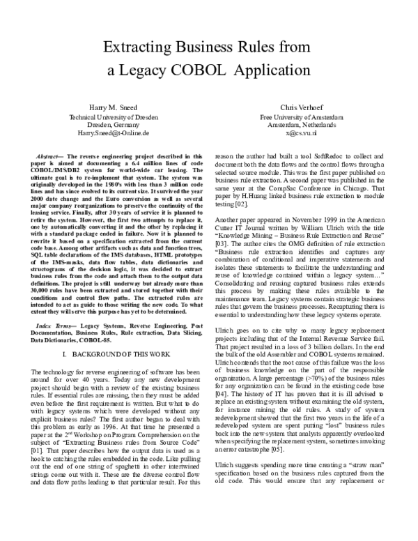 (PDF) From COBOL to Business Rules—Extracting Business Rules from Legacy Code