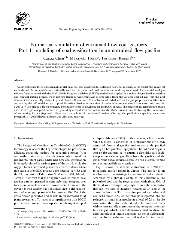 Pdf Numerical Simulation Of Entrained Flow Coal Gasifiers Part I Modeling Of Coal