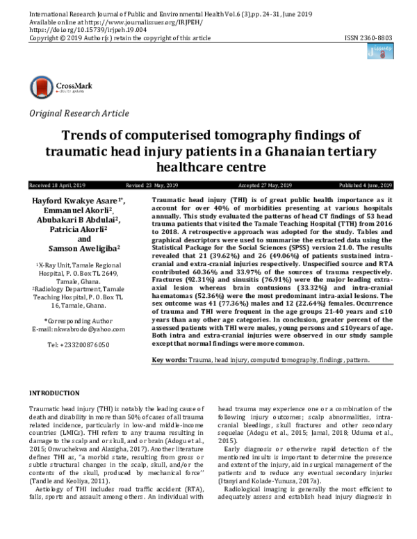 (PDF) Trends of computerised tomography findings of traumatic head ...