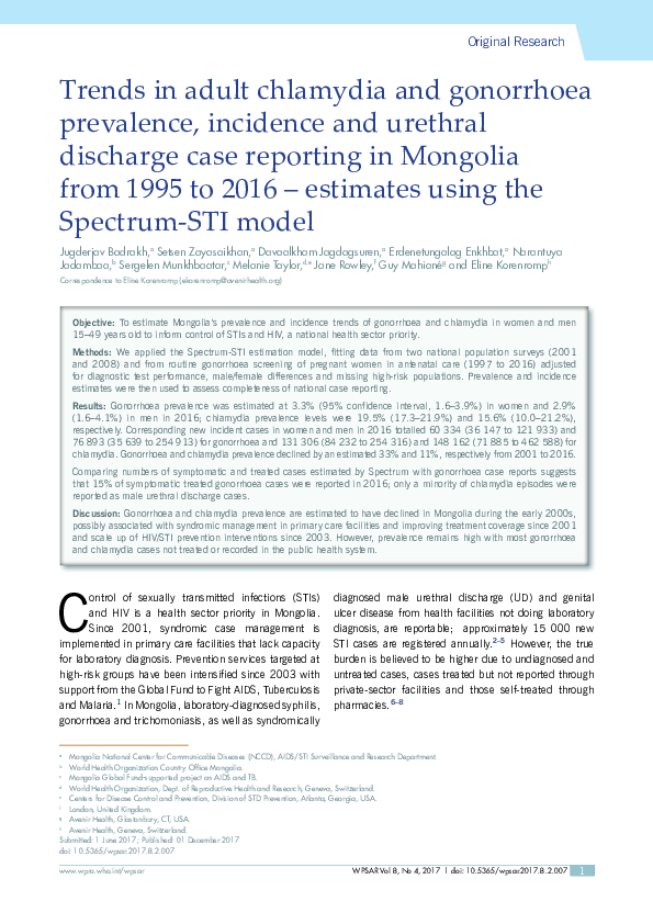 (PDF) Trends in adult chlamydia and gonorrhoea prevalence, incidence ...