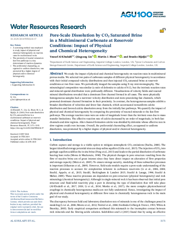 Pdf Pore Scale Dissolution By Co2 Saturated Brine In A Multi Mineral Carbonate At Reservoir