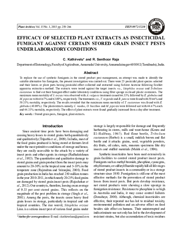 (PDF) Efficacy of Selected Plant Extracts as Insecticidal Fumigant ...