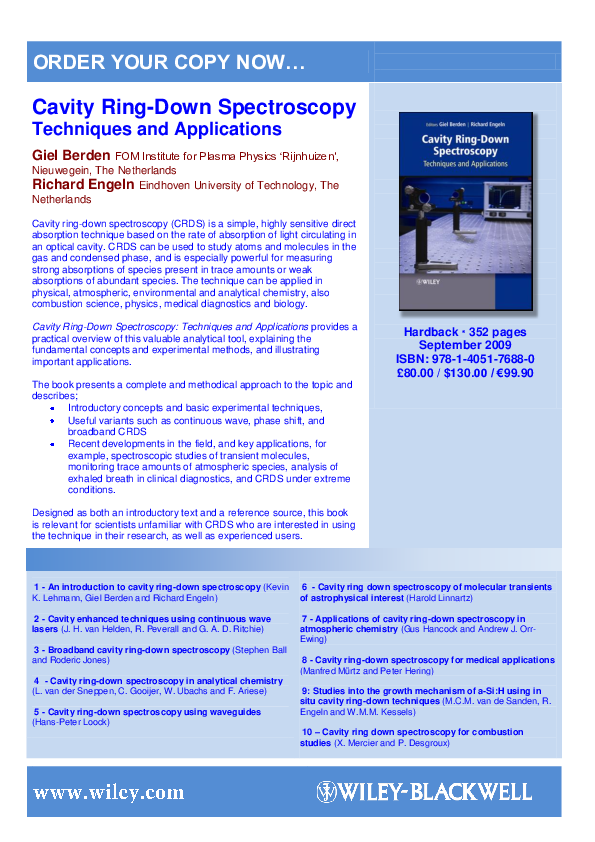 (PDF) Cavity ring-down spectroscopy : techniques and applications