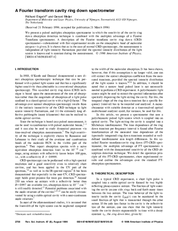 (PDF) A Fourier transform cavity ring down spectrometer