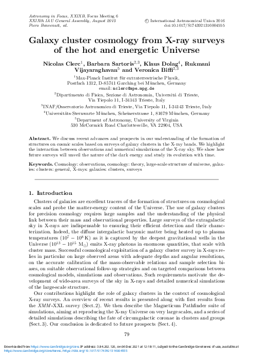 (PDF) Galaxy cluster cosmology from X-ray surveys of the hot and ...