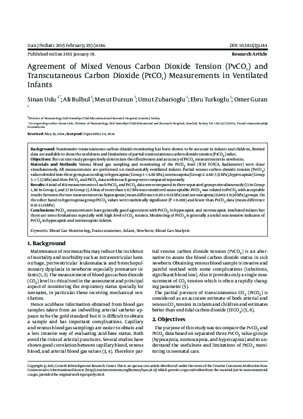 (PDF) Agreement of Mixed Venous Carbon Dioxide Tension (PvCO2) and ...