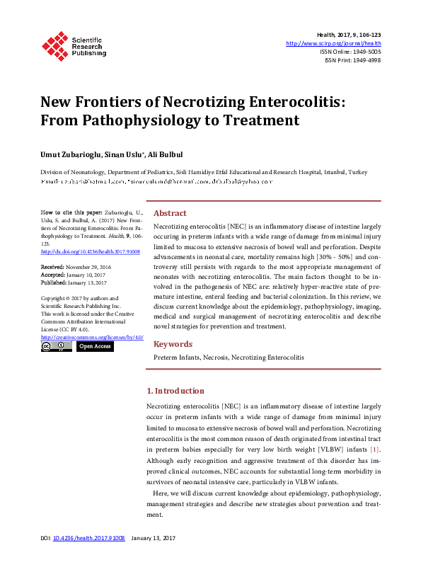 (PDF) New Frontiers of Necrotizing Enterocolitis: From Pathophysiology ...