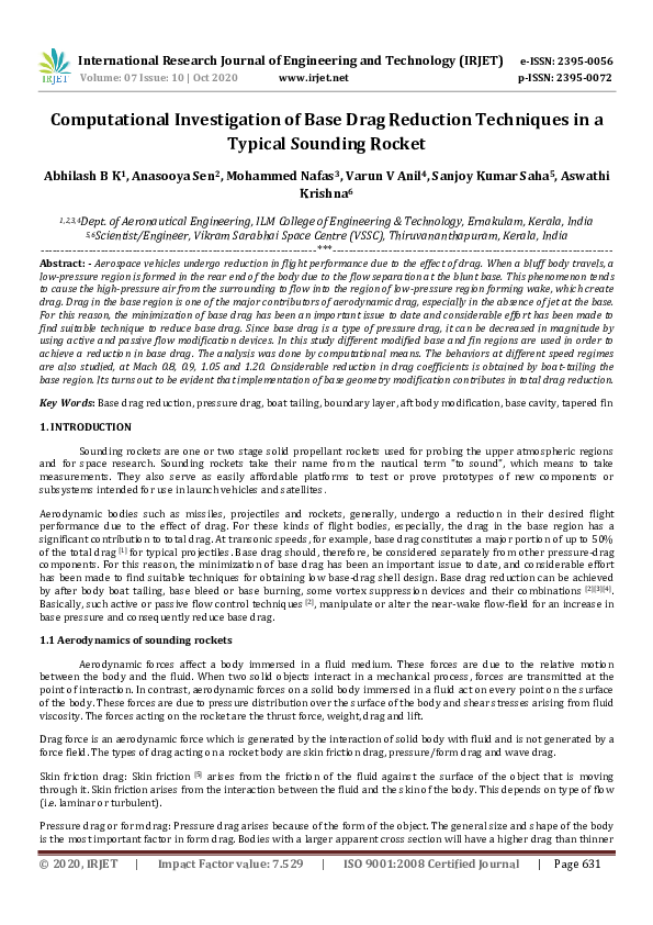 Pdf Computational Investigation Of Base Drag Reduction Techniques In