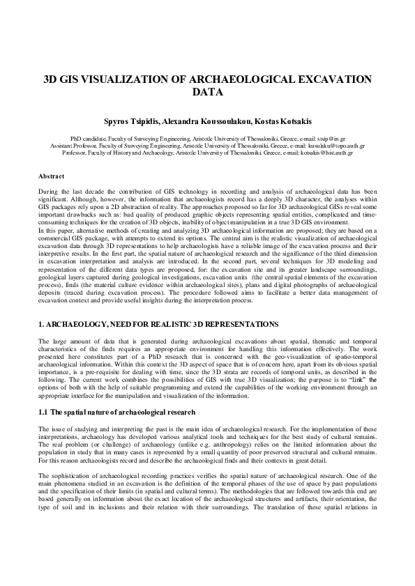 (PDF) 3D GIS Visualization of Archaeological Excavation Data