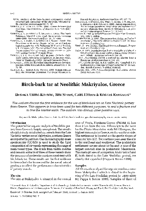 (PDF) Birch-bark tar at Neolithic Makriyalos, Greece