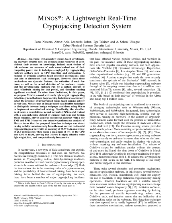 (PDF) MINOS: A Lightweight Real-Time Cryptojacking Detection System
