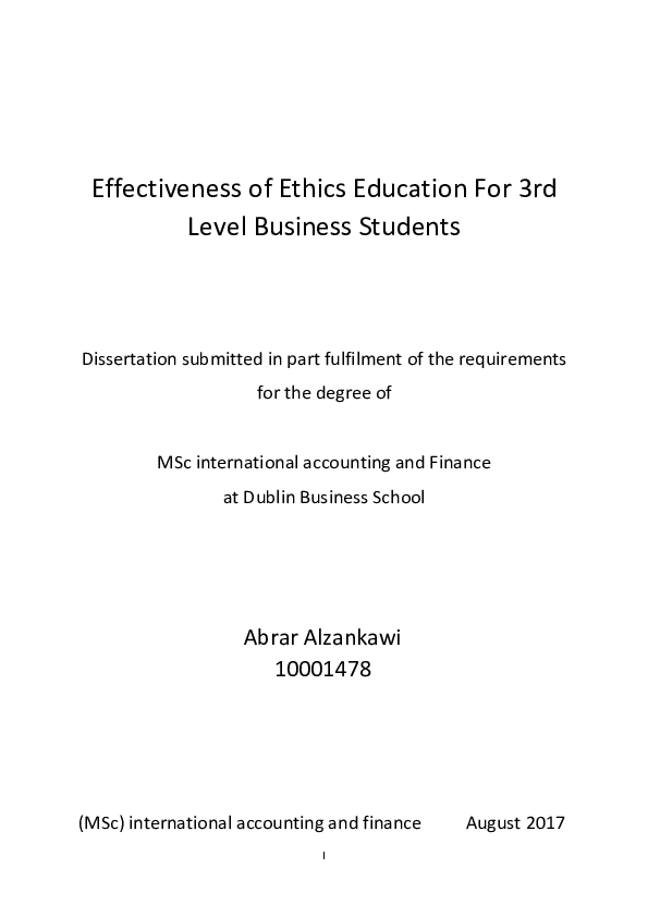 (PDF) Effectiveness of ethics education for 3rd level business students