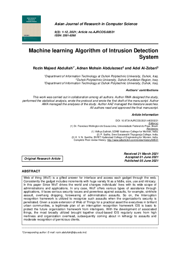 (PDF) Machine learning Algorithm of Intrusion Detection System