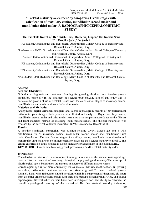 (PDF) “Skeletal maturity assessment by comparing CVMI stages with ...