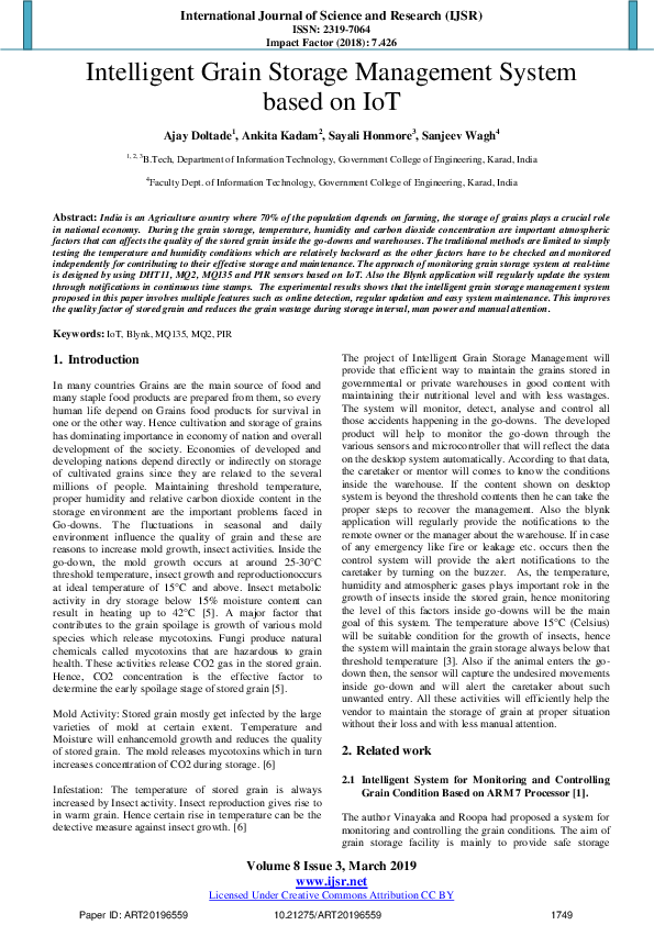 (PDF) Intelligent Grain Storage Management System based on IoT