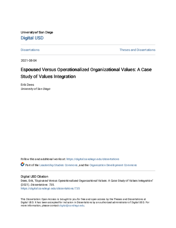 (PDF) Espoused Versus Operationalized Organizational Values: A Case ...