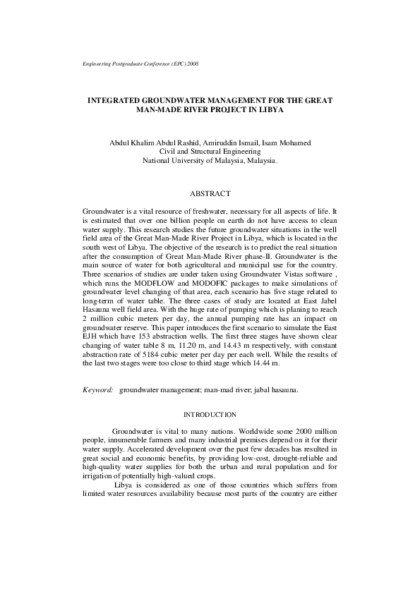 (PDF) Integrated Groundwater Management for the Great Man-Made River ...