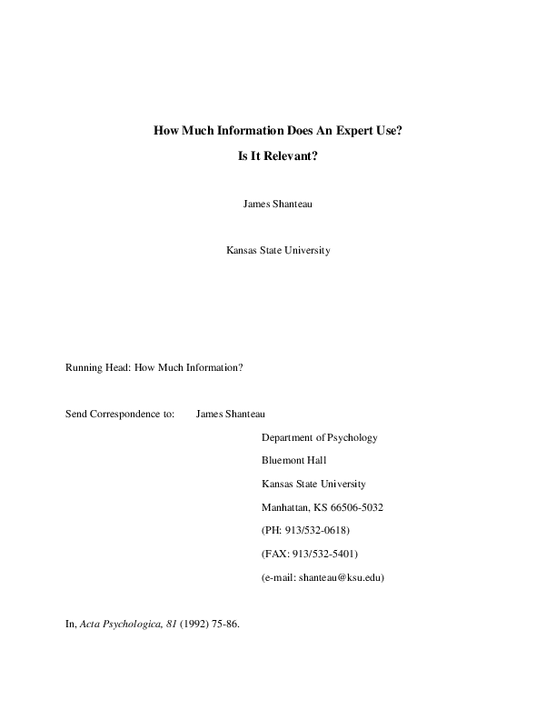 (PDF) How much information does an expert use? Is it relevant?